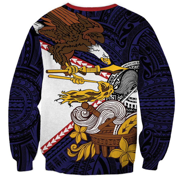 American Samoa Eagle Kava Bowl Sweatshirt Plumeria Polynesian Pattern LT01