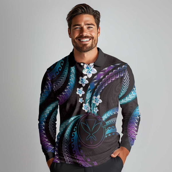 Hawaii Map Kanaka Maoli Long Sleeve Polo Shirt Fantastic Frangipani ...