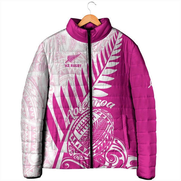 Custom New Zealand Rugby Silver Fern Padded Jacket Aotearoa Maori Pink ...