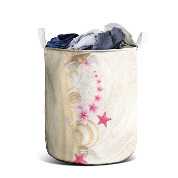 Beige Frangipani Sea Shell Laundry Basket Starfish Polynesian Pattern LT01