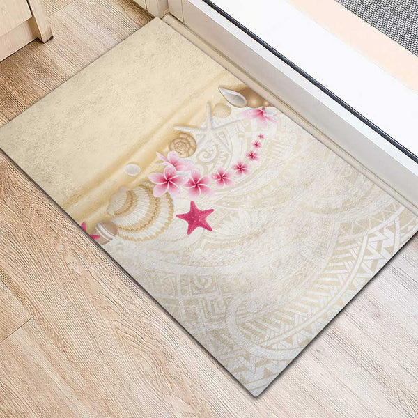 Beige Frangipani Sea Shell Rubber Doormat Starfish Polynesian Pattern LT01