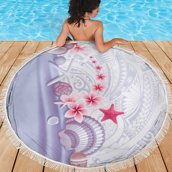 Purple Plumeria Sea Shell Beach Blanket Starfish Polynesian Pattern LT01
