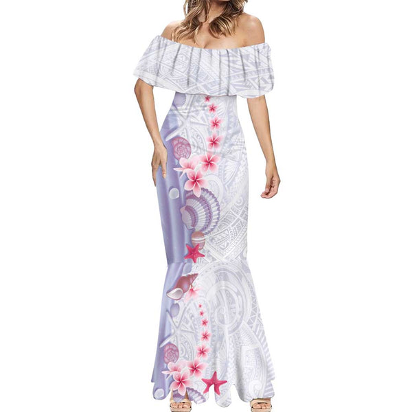 Purple Plumeria Sea Shell Mermaid Dress Starfish Polynesian Pattern LT01
