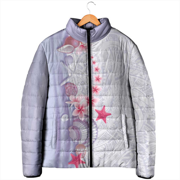 Purple Plumeria Sea Shell Padded Jacket Starfish Polynesian Pattern LT01