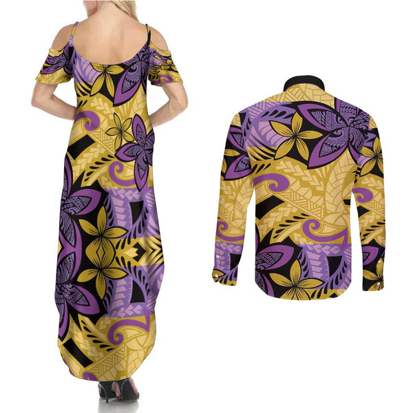 Plumeria Polynesian Pattern Couples Matching Summer Maxi Dress and Long ...