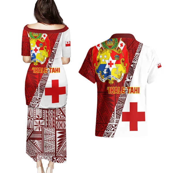Tonga Rugby Couples Matching Puletasi Dress and Hawaiian Shirt Tongan ...