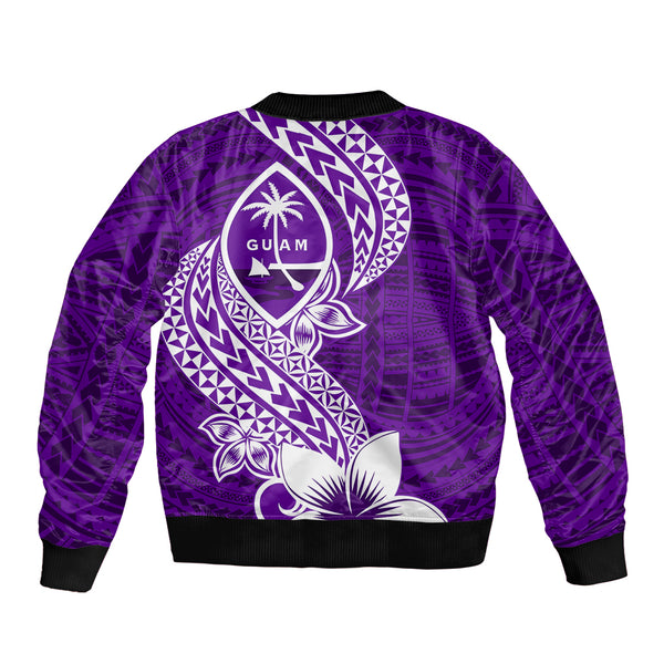 Hafa Adai Guam Bomber Jacket Polynesian Floral Purple Pattern LT01
