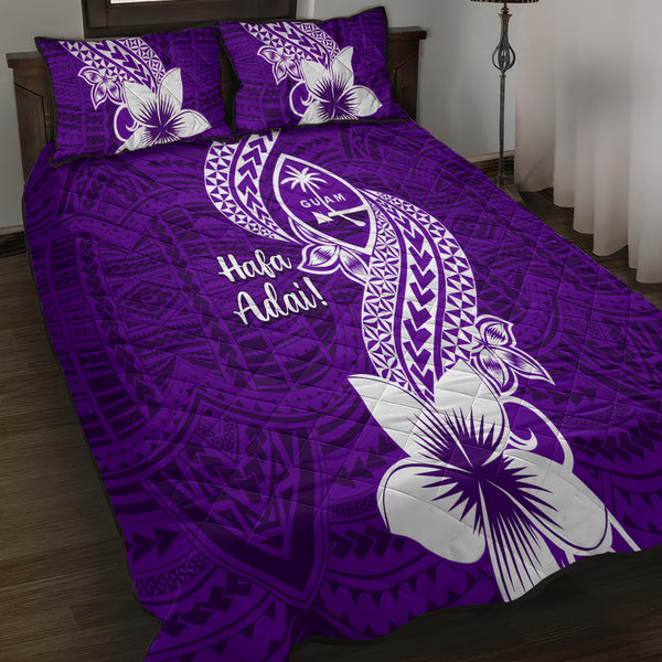 Hafa Adai Guam Quilt Bed Set Polynesian Floral Purple Pattern LT01