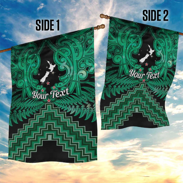 Personalised Aotearoa Matariki Garden Flag Green Fern Maori Poutama LT01
