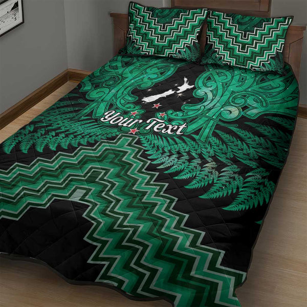 Personalised Aotearoa Matariki Quilt Bed Set Green Fern Maori Poutama LT01