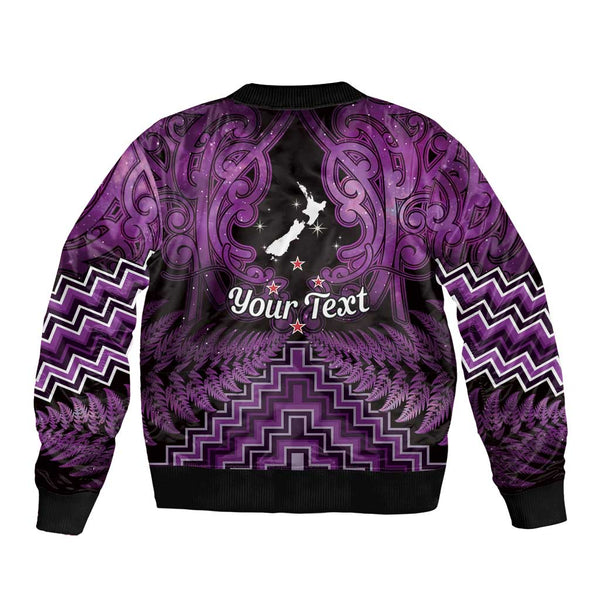 Personalised Aotearoa Matariki Bomber Jacket Purple Fern Maori Poutama LT01