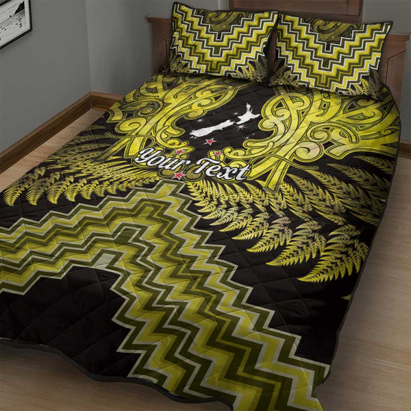 Personalised Aotearoa Matariki Quilt Bed Set Yellow Fern Maori Poutama LT01