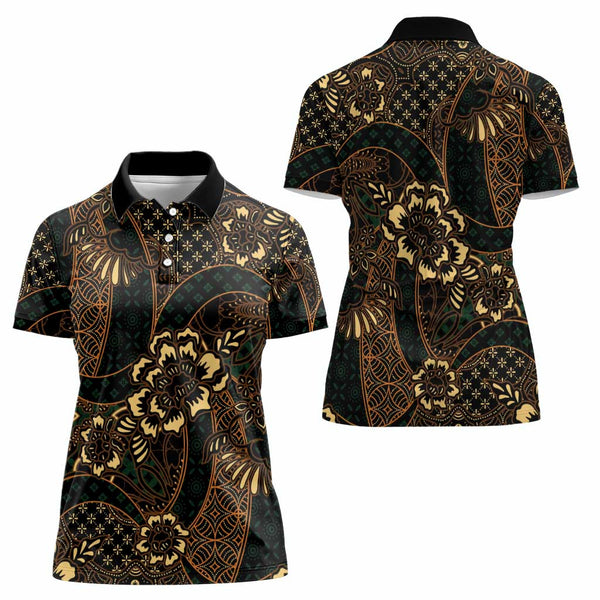Indonesian Batik Pattern Vintage Brown Women Polo Shirt LT01