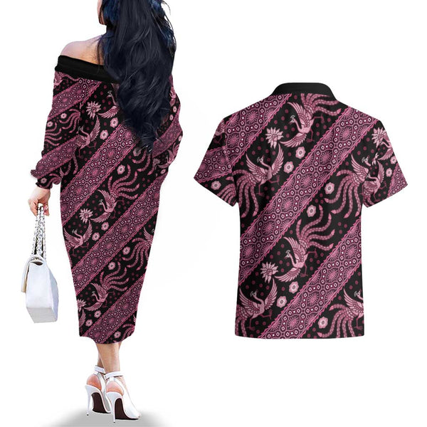 Indonesia Batik Pattern Couples Matching Off The Shoulder Long Sleeve ...