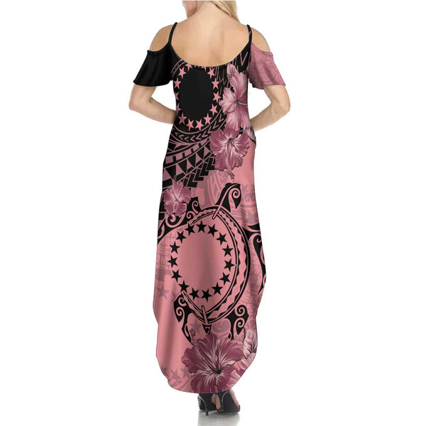 Cook Islands Turtle Summer Maxi Dress Stars and Hibiscus - Pink LT01