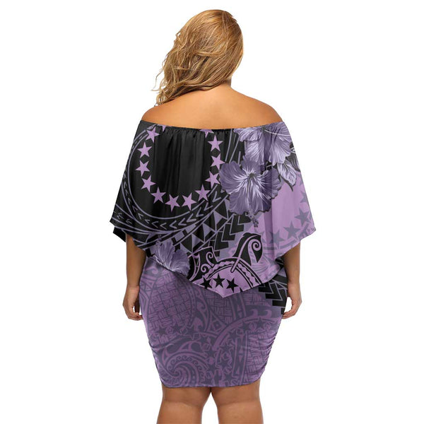 Cook Islands Turtle Off Shoulder Short Dress Stars and Hibiscus ...