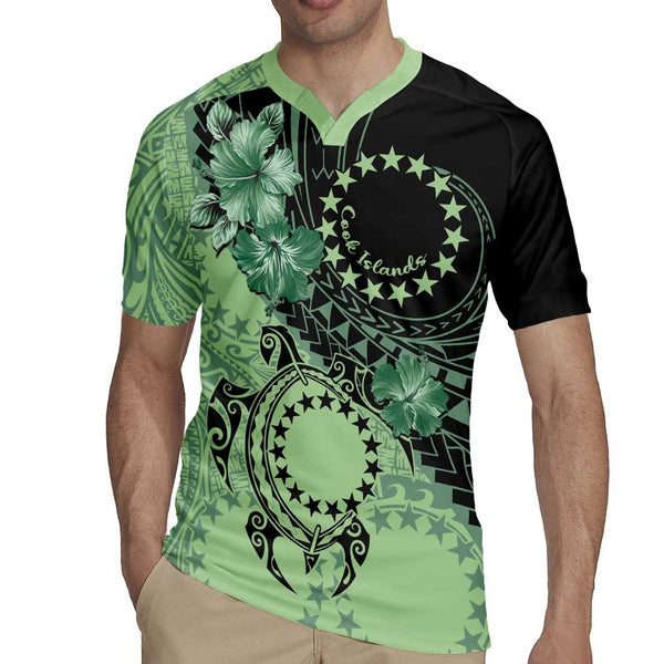 Cook Islands Turtle Rugby Jersey Stars and Hibiscus - Green LT01