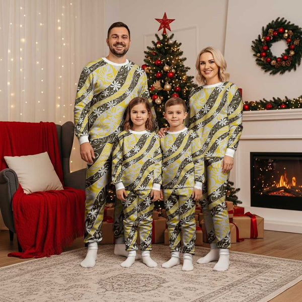 Rearea Tahiti Tiare Monstera Christmas Pajama Set Polynesian Pattern ...