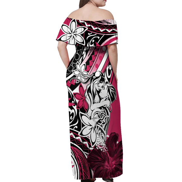 Polynesian Valentine Off Shoulder Maxi Dress Couple Floral Unique Pink ...