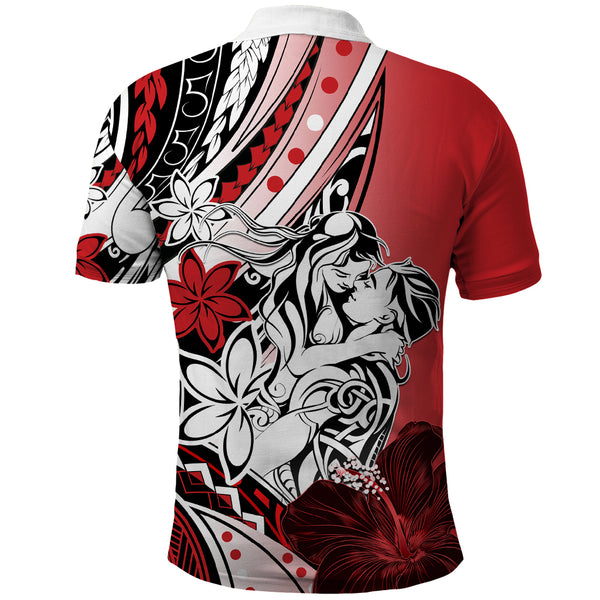 Polynesian Valentine Polo Shirt Couple Floral Unique Red Version LT01