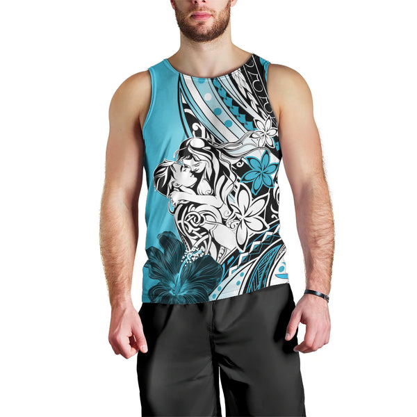 Polynesian Valentine Men Tank Top Couple Floral Unique Sky Blue Version ...