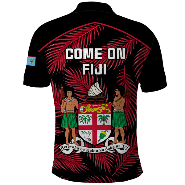 Fiji Rugby Polo Shirt Flying Fijians Red Palm Tree Version LT01