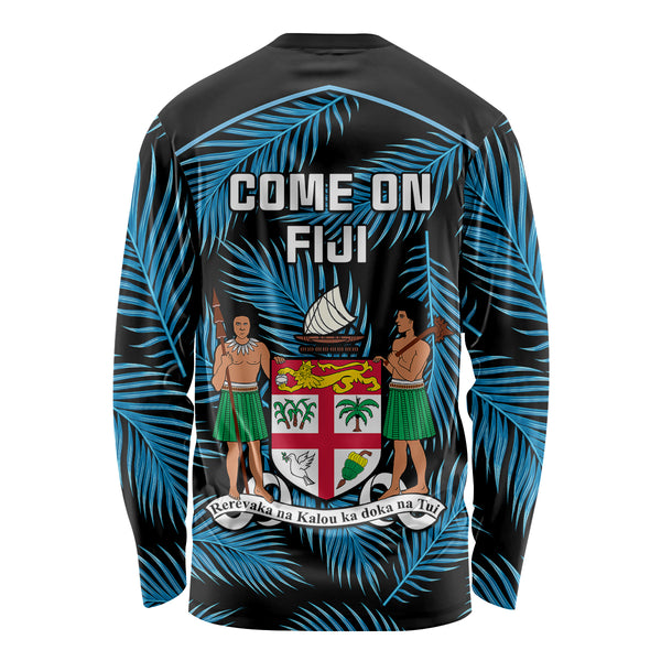 Fiji Rugby Long Sleeve Shirt Flying Fijians Blue Palm Tree Version LT01