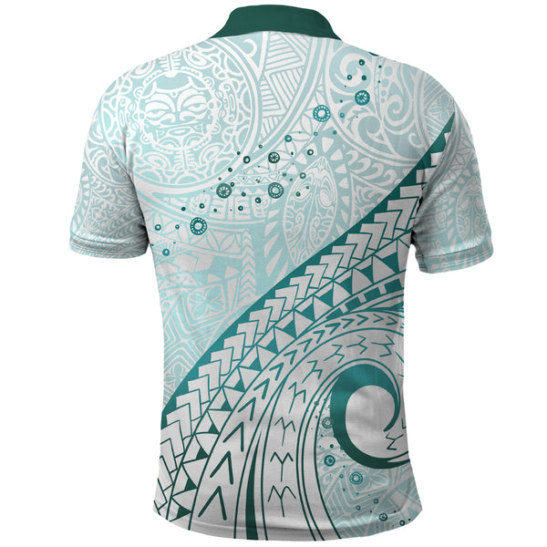 Pasifika Festival Polo Shirt Tribal Pattern Teal Version LT01