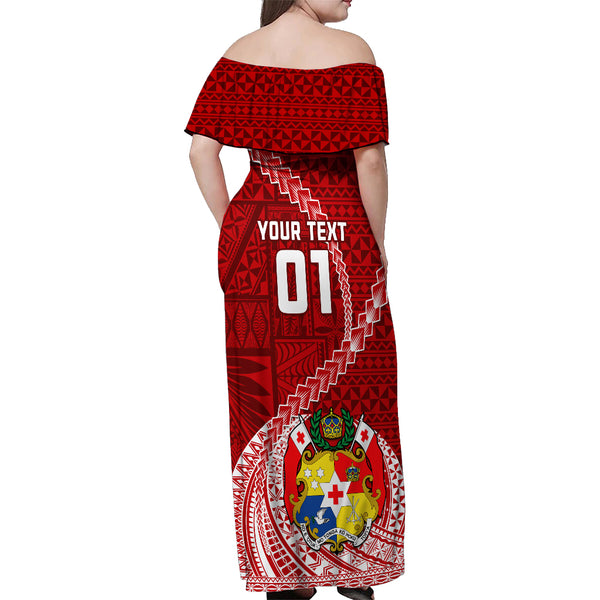 Custom Tonga Rugby Off Shoulder Maxi Dress Tongan Ngatu Pattern White ...