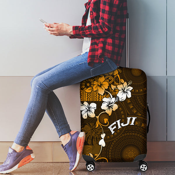 Fiji Masi With Hibiscus Tapa Tribal Luggage Cover Gold Version LT01