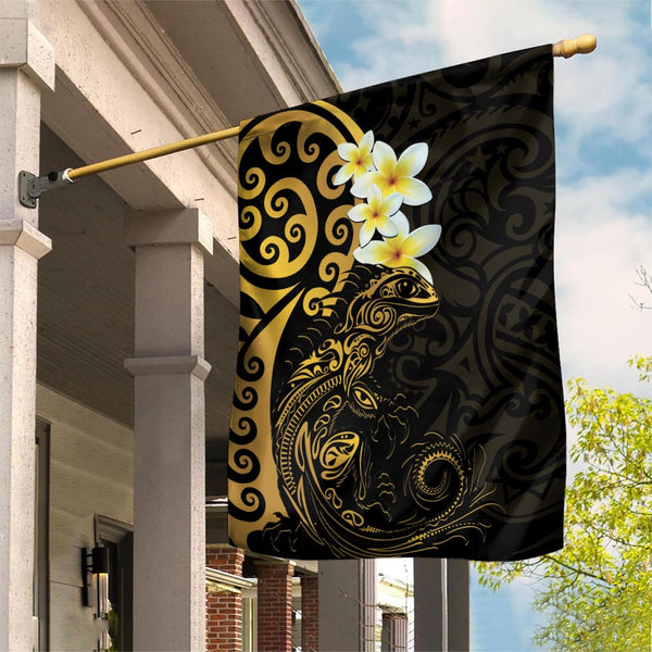 New Zealand Tuatara Plumeria Garden Flag Maori Gold Koru Tribal Tattoo LT01