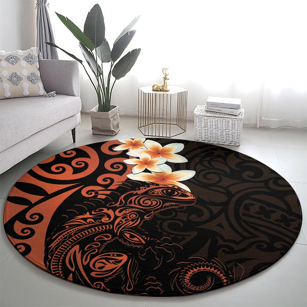 New Zealand Tuatara Plumeria Round Carpet Maori Orange Koru Tribal ...