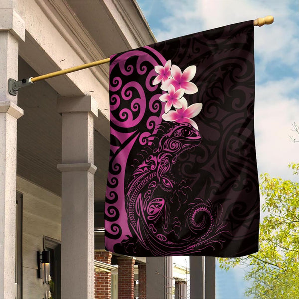 New Zealand Tuatara Plumeria Garden Flag Maori Pink Koru Tribal Tattoo LT01
