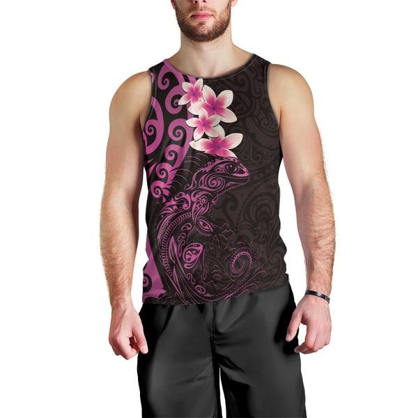 New Zealand Tuatara Plumeria Men Tank Top Maori Pink Koru Tribal Tattoo ...