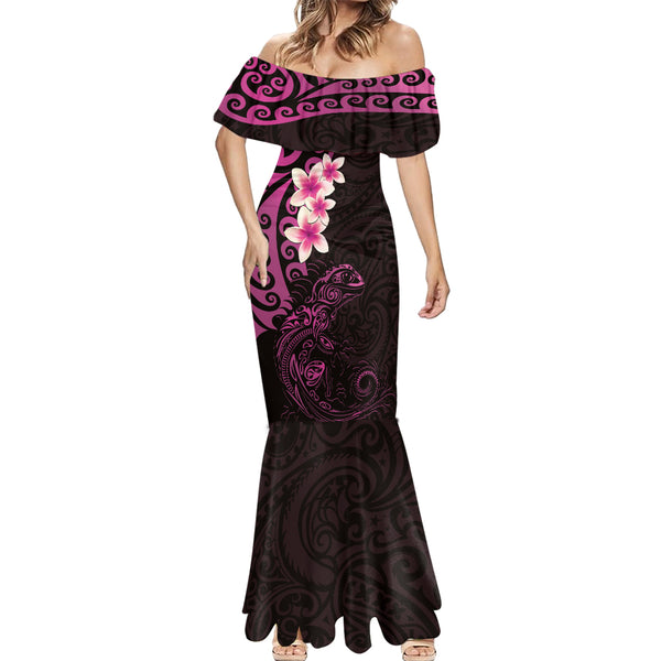 New Zealand Tuatara Plumeria Mermaid Dress Maori Pink Koru Tribal ...