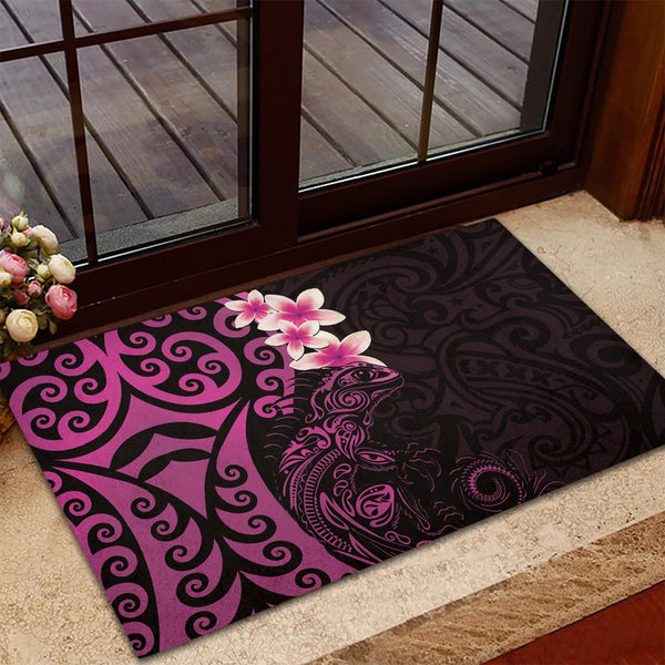 New Zealand Tuatara Plumeria Rubber Doormat Maori Pink Koru Tribal ...