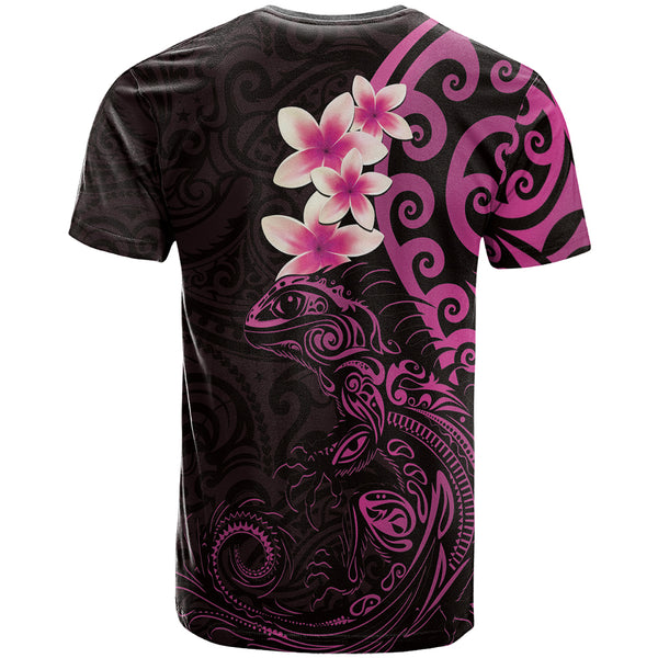 New Zealand Tuatara Plumeria T Shirt Maori Pink Koru Tribal Tattoo LT01