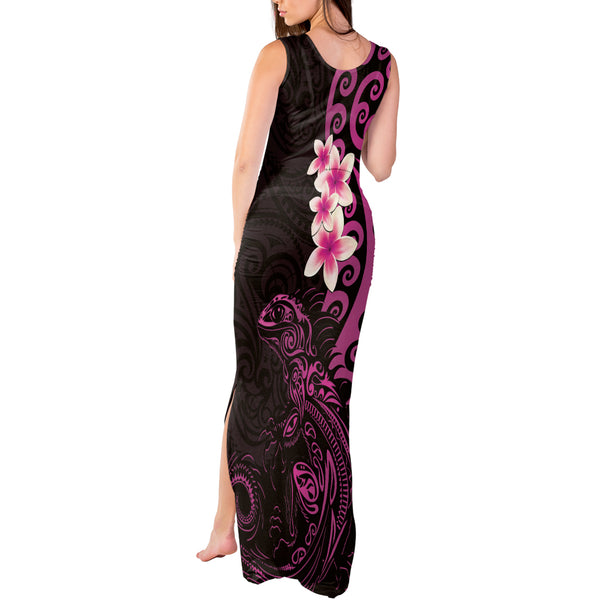 New Zealand Tuatara Plumeria Tank Maxi Dress Maori Pink Koru Tribal ...