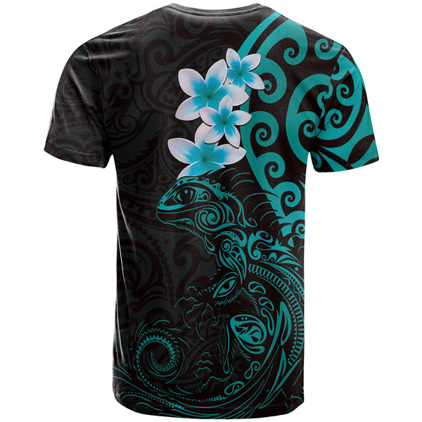New Zealand Tuatara Plumeria T Shirt Maori Teal Koru Tribal Tattoo LT01