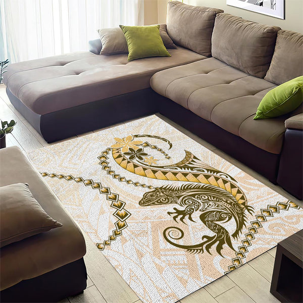 Gold Maori Tuatara Area Rug Luxury Pastel Pattern LT01