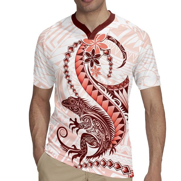 Red Maori Tuatara Rugby Jersey Luxury Pastel Pattern LT01