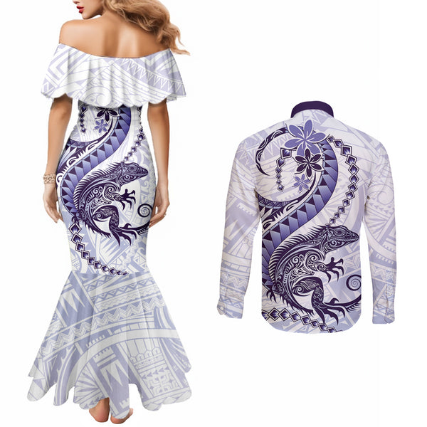 Purple Maori Tuatara Couples Matching Mermaid Dress and Long Sleeve ...