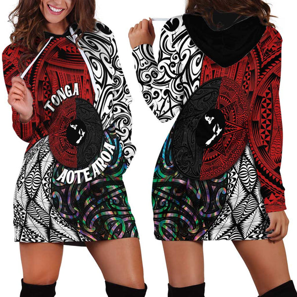 Tonga and New Zealand Together Hoodie Dress Tongan Kupesi Ngatu Tattoo ...
