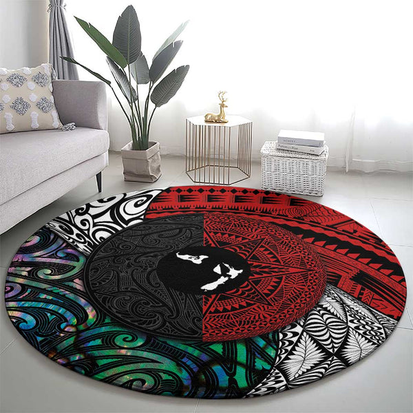Tonga and New Zealand Together Round Carpet Tongan Kupesi Ngatu Tattoo ...