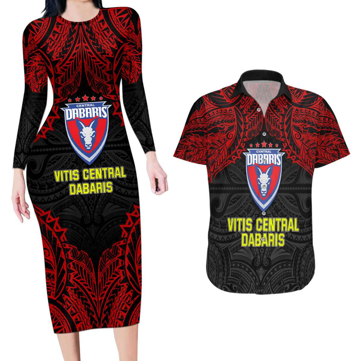 Custom Vitis Central Dabaris Rugby Couples Matching Long Sleeve Bodycon Dress and Hawaiian Shirt ...