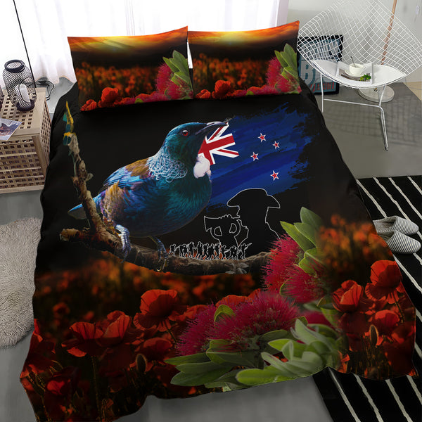 New Zealand ANZAC Day Bedding Set Pohutukawa Flower and Tui Bird LT03