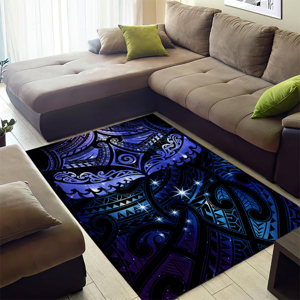 New Zealand Matariki Area Rug Maori Pattern and Matariki Sky Night LT03
