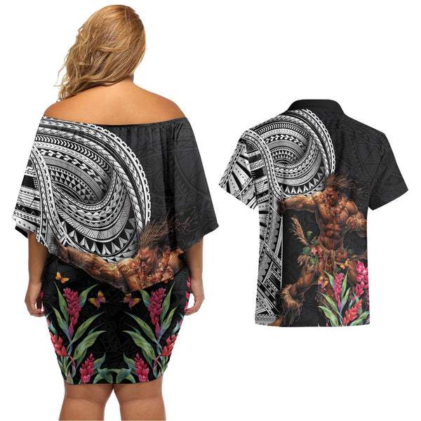 Samoan Warrior Art Tattoo Couples Matching Off Shoulder Short Dress and ...