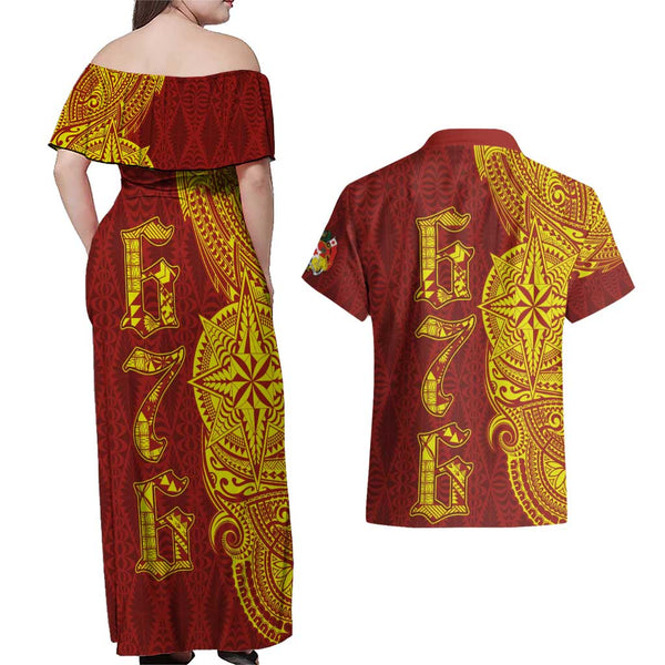 Tonga 676 Ngatu Tribal Tattoo Couples Matching Off Shoulder Maxi Dress ...