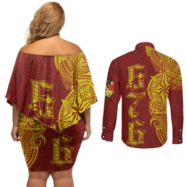 Tonga 676 Ngatu Tribal Tattoo Couples Matching Off Shoulder Short Dress ...
